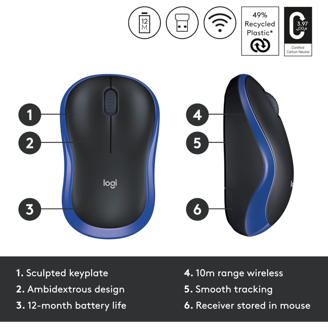 Logitech M185 Blue Wireless Mouse
